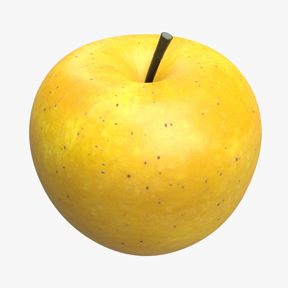 Golden Yellow Apple with Stem in Detailed Texture 3D model - Download ...