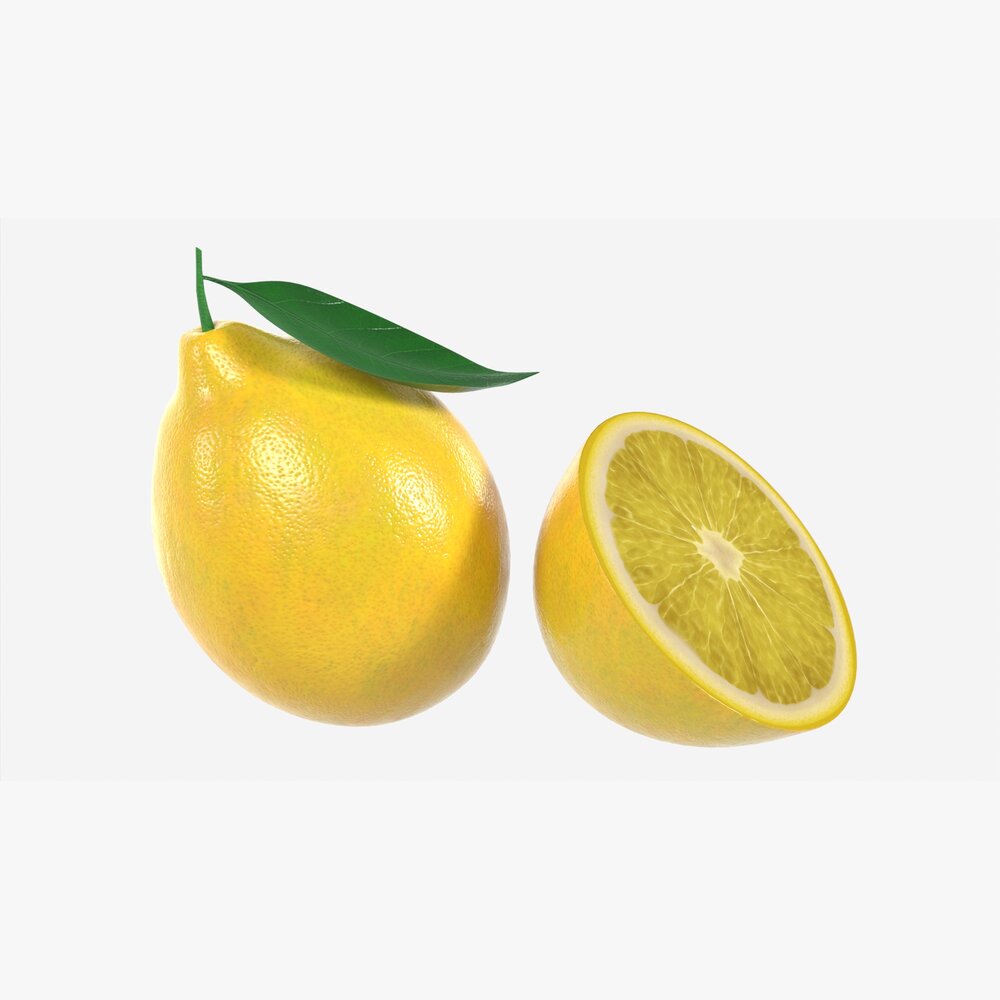 Limón Fresco Con Rodaja Y Hoja Modelo 3D - Descargar Fruta on 3DModels.org