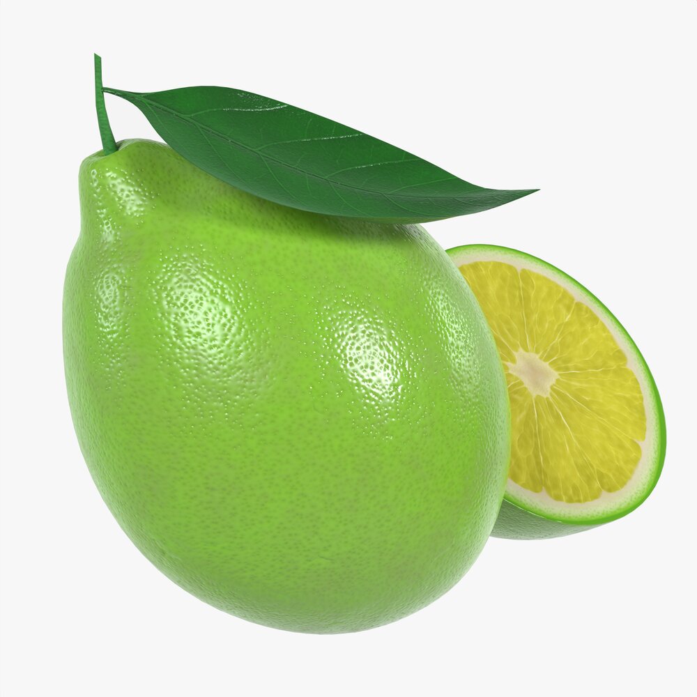 Fresh Lemon With Slice And Leaf Green 3D model - Download Fruit on ...
