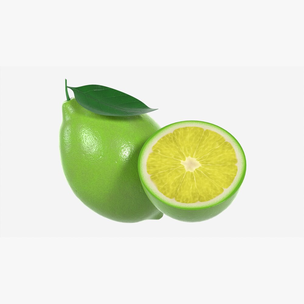 Fresh Lemon With Slice And Leaf Green 3D model - Download Fruit on ...