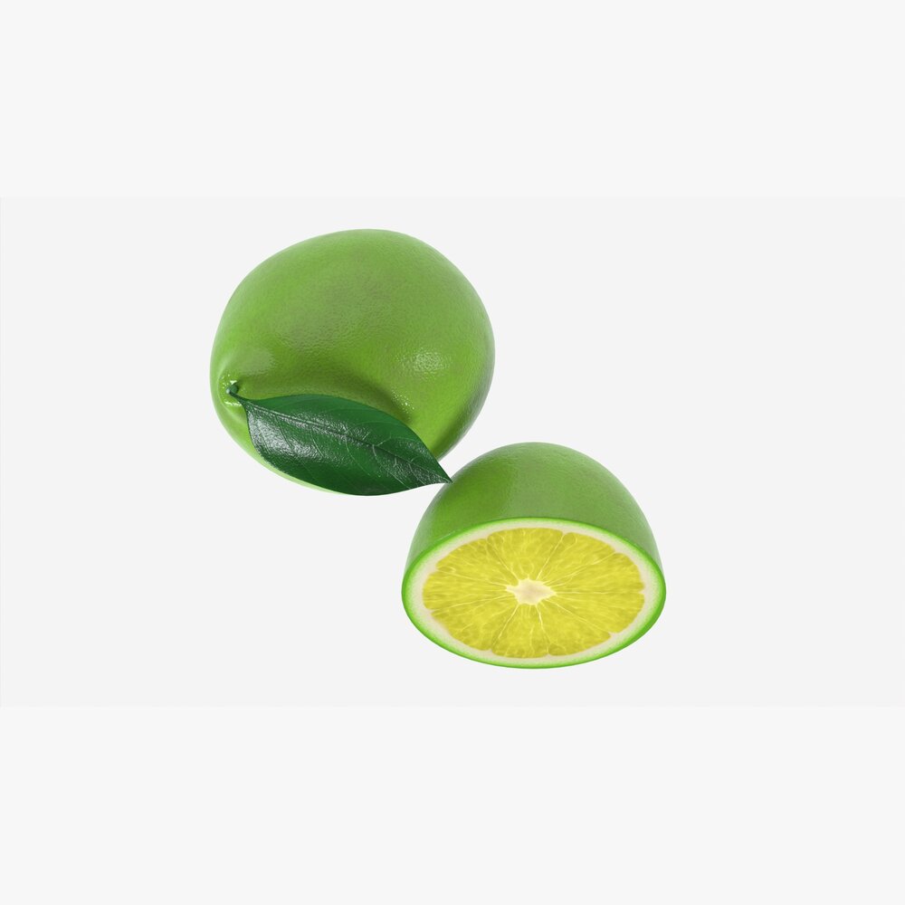 Fresh Lemon With Slice And Leaf Green 3D model - Download Fruit on ...