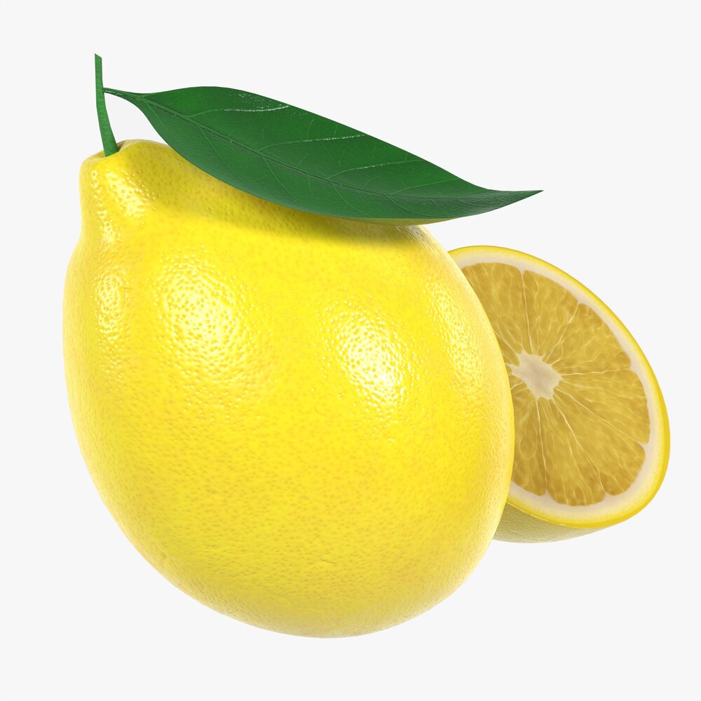 Fresh Lemon With Slice And Leaf Yellow 3D model - Download Fruit on ...