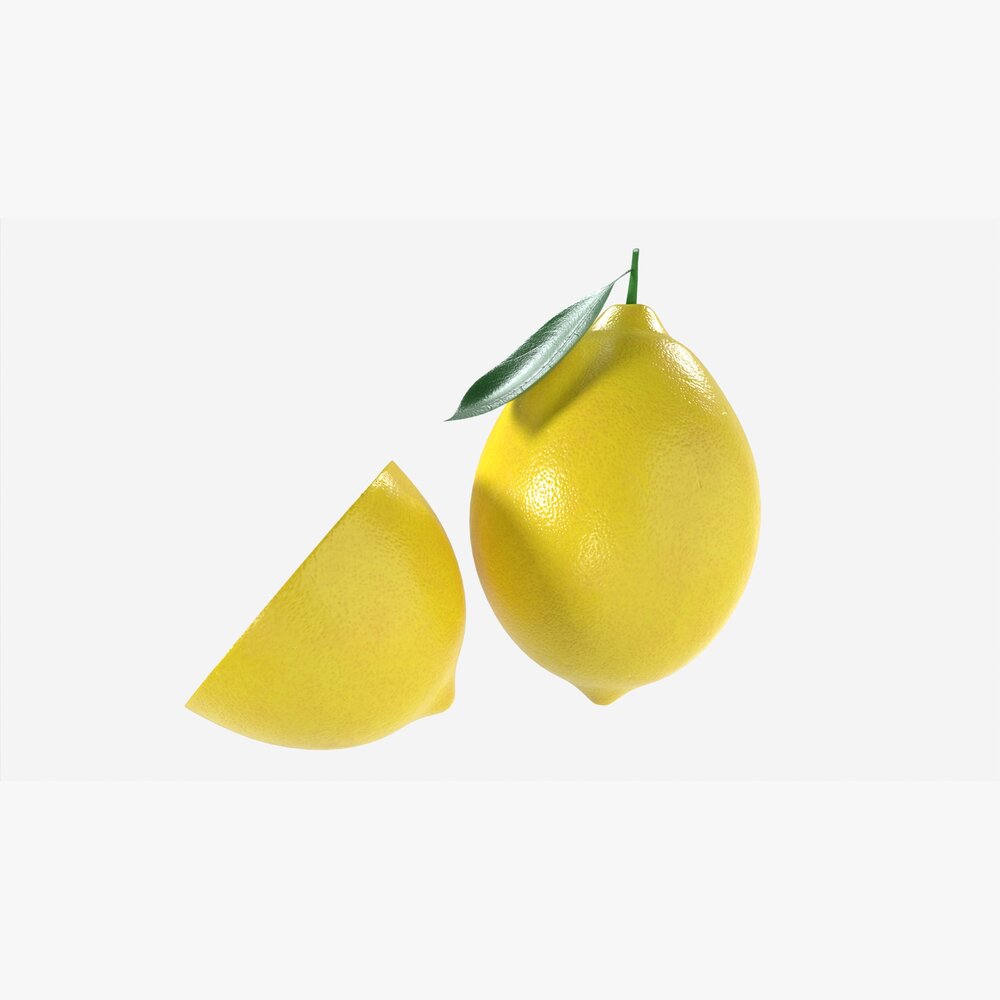 Fresh Lemon With Slice And Leaf Yellow 3D model - Download Fruit on ...
