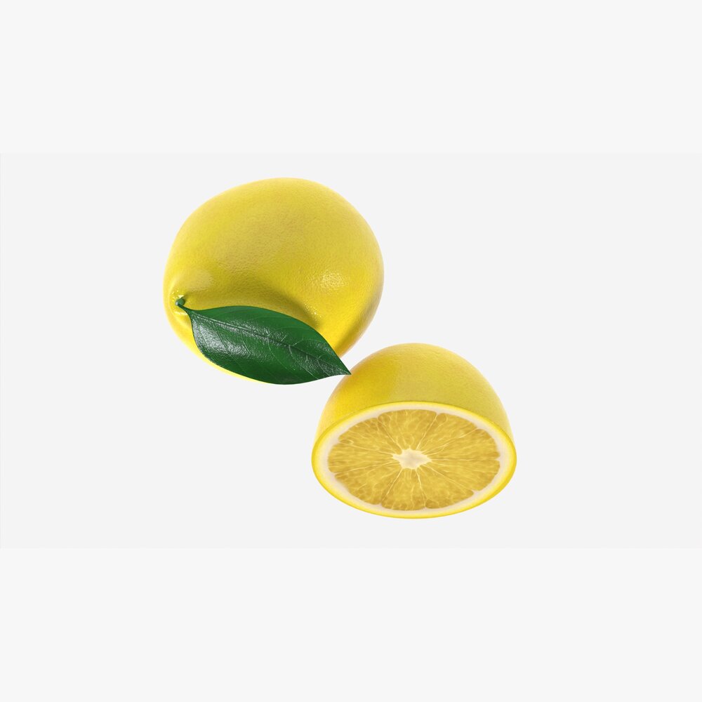 Fresh Lemon With Slice And Leaf Yellow 3D model - Download Fruit on ...