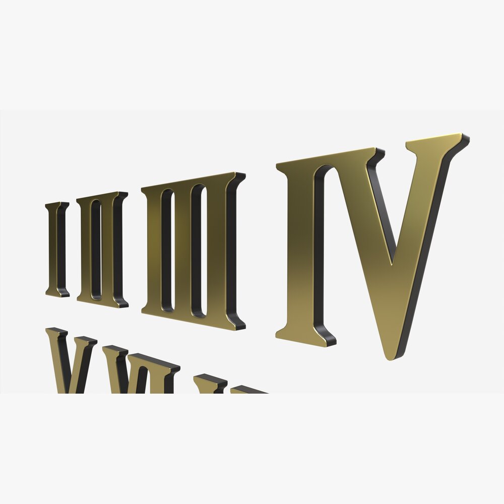 Roman Numbers Gold Metal Plastic 3D model - Download Symbols on ...
