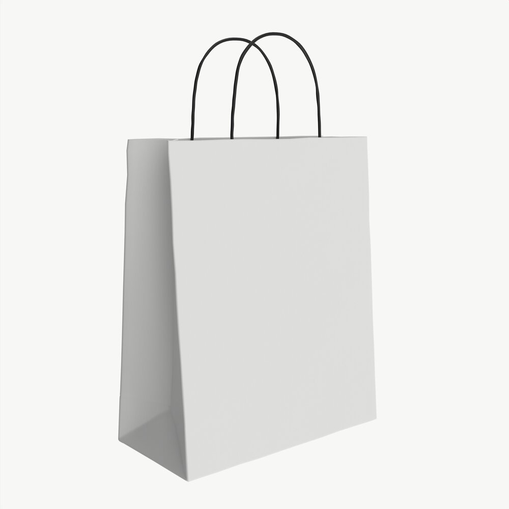 White Paper Shopping Bag with Black Handles 3D model - Download ...