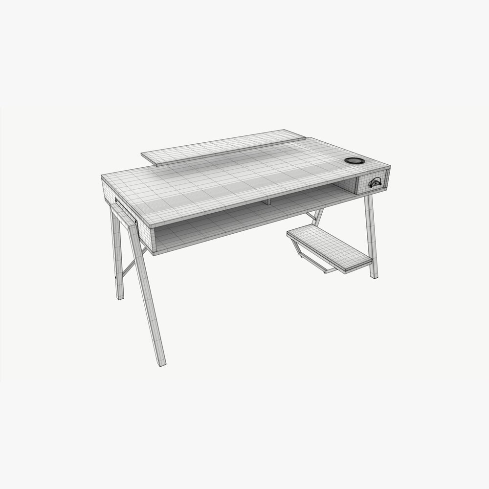 Gaming Computer Desk With Shelf 3D model - Download Table on 3DModels.org