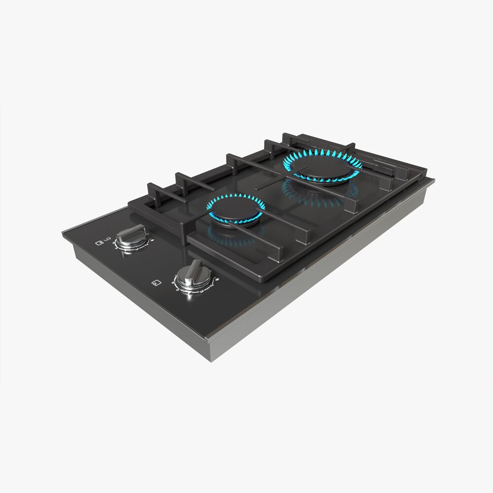 Gas Hob 2 Burners Glass Black 3D model - Download Appliances on ...