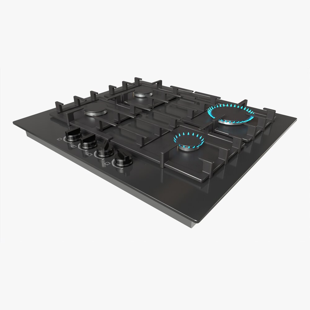 Gas Hob 4 Burners Glass Black 02 3D model - Download Appliances on ...