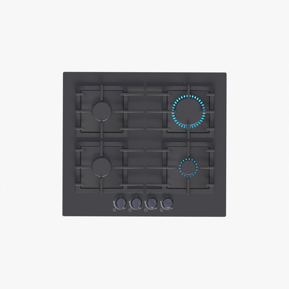 Gas Hob 4 Burners Glass Black 02 3D model - Download Appliances on ...