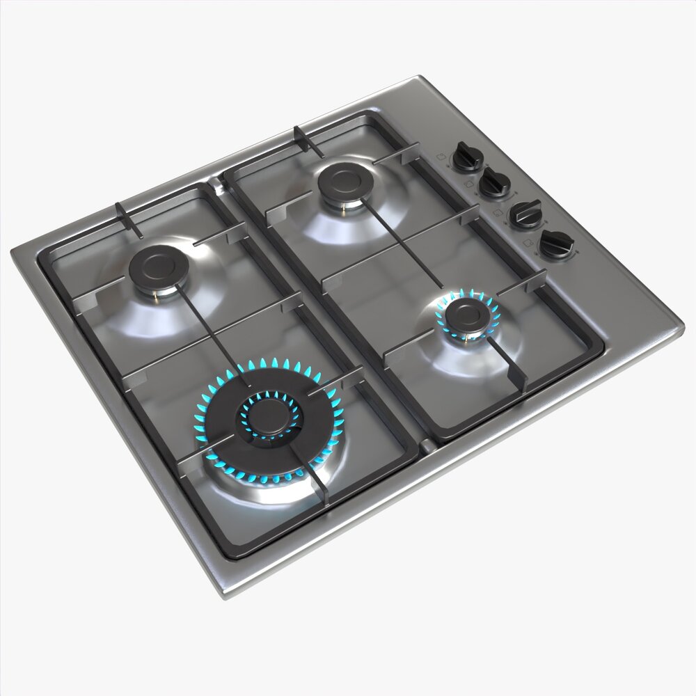 Gas Hob 4 Burners White 3D model - Download Appliances on 3DModels.org