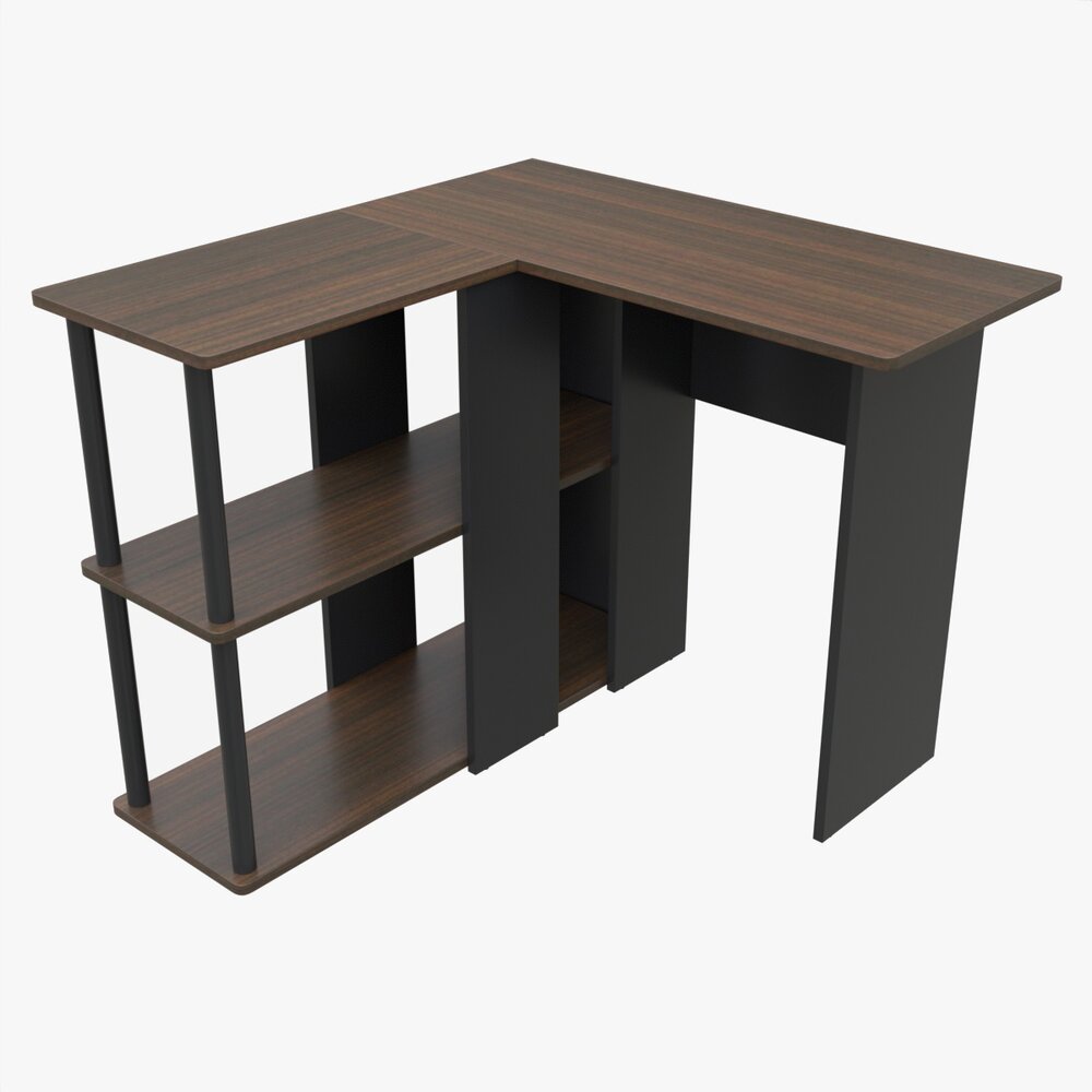 L-shape Desk With Bookshelf 3D model - Download Table on 3DModels.org