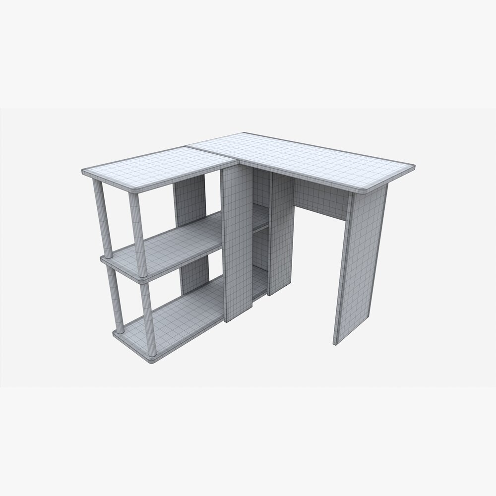 L-shape Desk With Bookshelf 3D model - Download Table on 3DModels.org