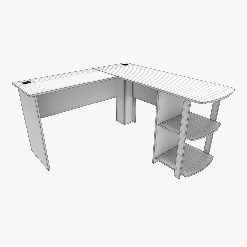 L-shape Desk With Side Bookshelves 3D model - Download Table on ...