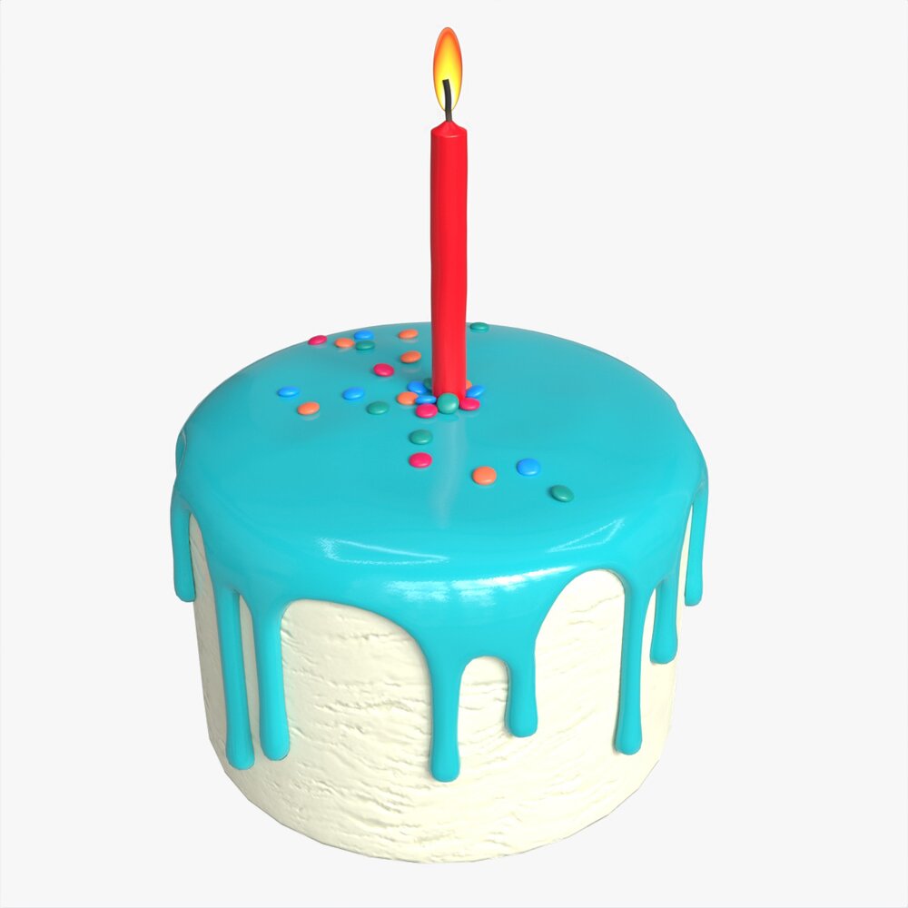 Birthday Cake With One Candle 3D model - Download Dessert on 3DModels.org