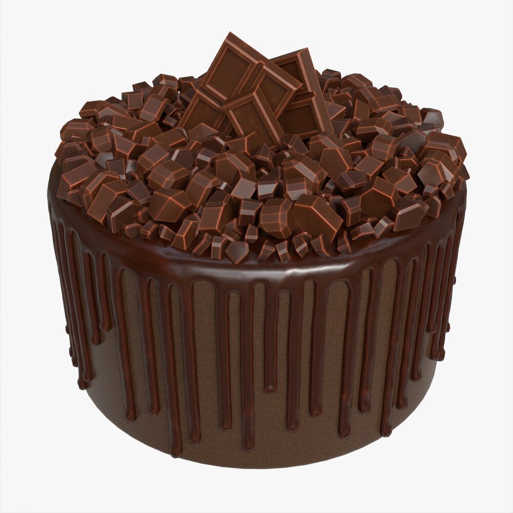 Chocolate Cake Decorated With Chocolate Pieces 3D model - Download ...