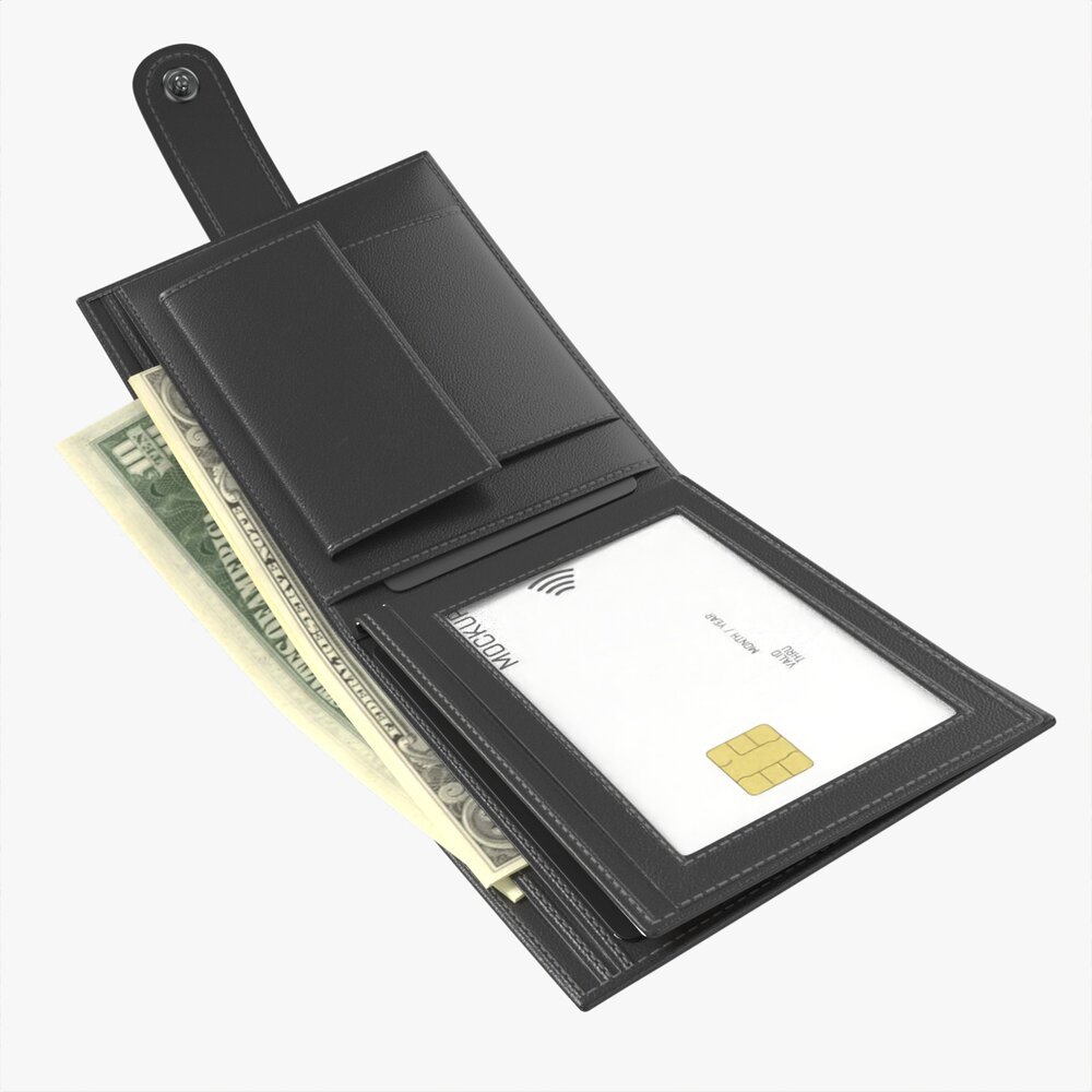 Black Bifold Leather Wallet with ID Window 3D model - Download ...