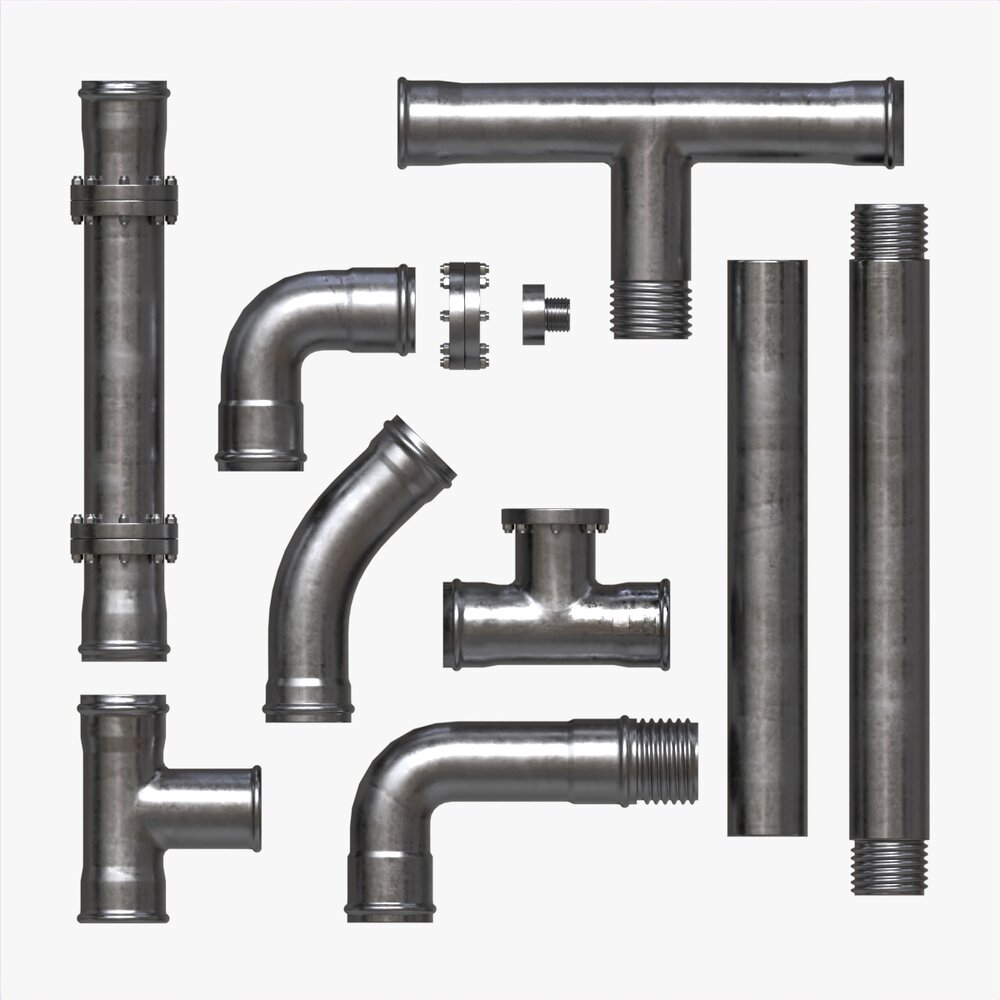 Metal Pipes With Fittings Set 3D 모델 - 다운로드 건물 구성 요소 on 3DModels.org