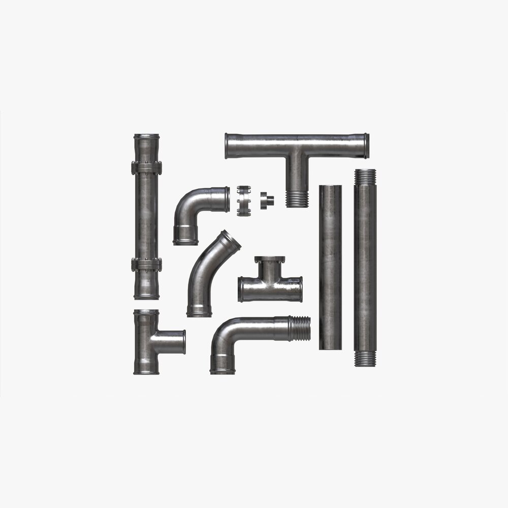 Metal Pipes With Fittings Set 3D 모델 - 다운로드 건물 구성 요소 on 3DModels.org