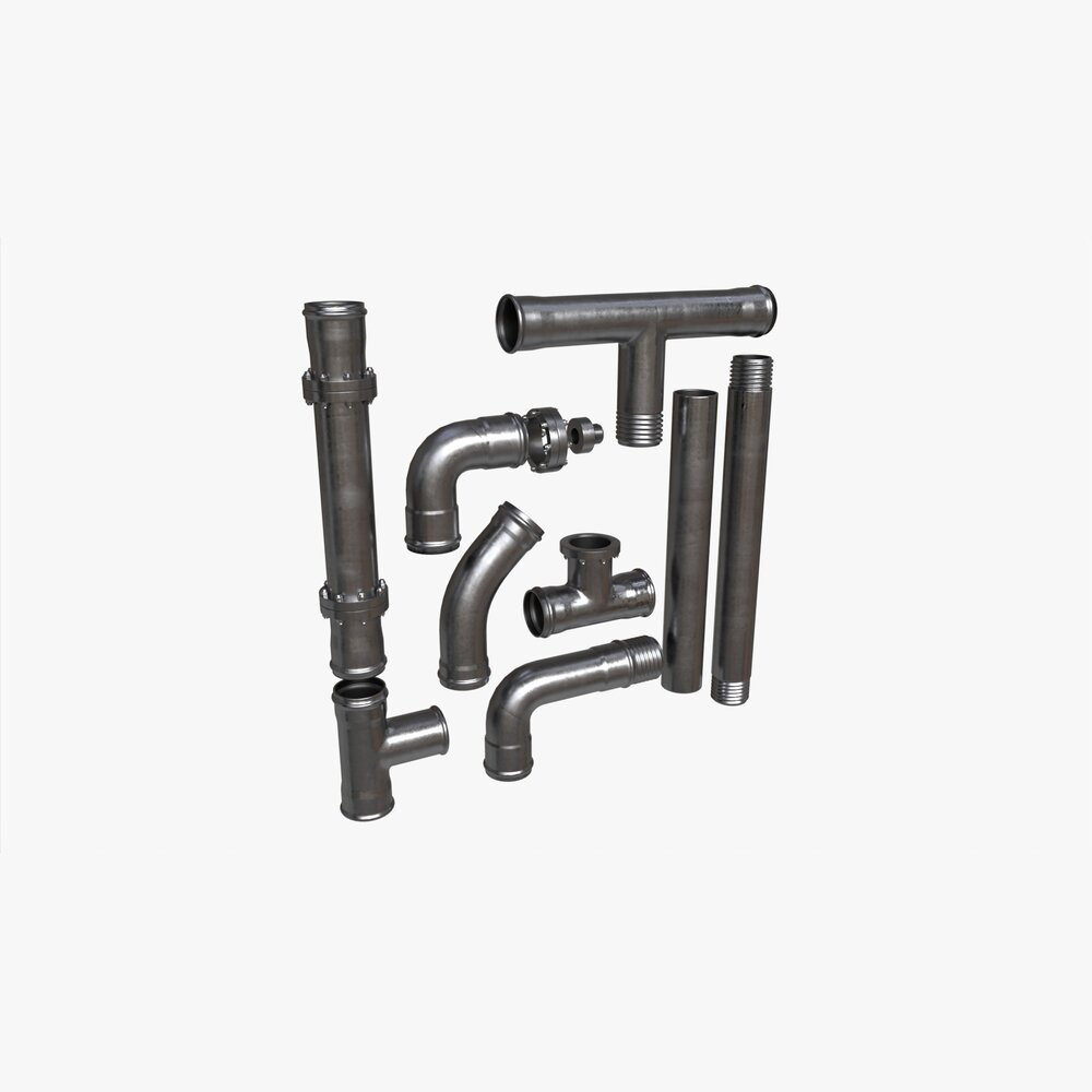 Metal Pipes With Fittings Set 3D 모델 - 다운로드 건물 구성 요소 on 3DModels.org