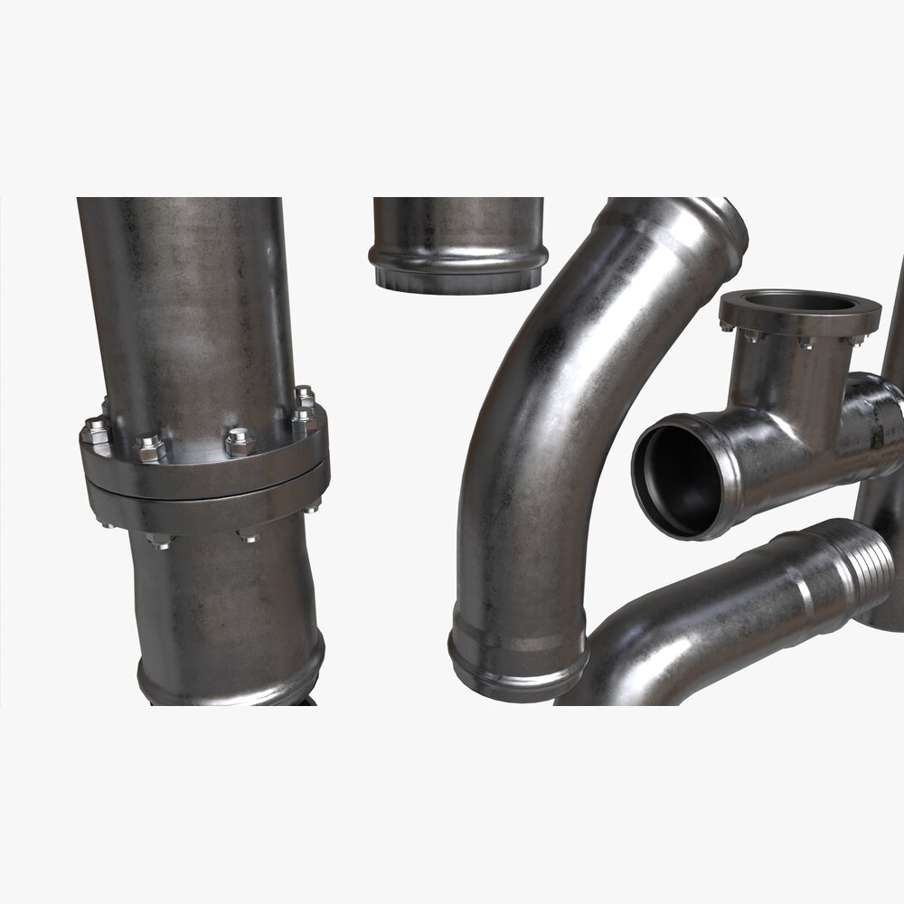 Metal Pipes With Fittings Set 3D model - Download Building components ...