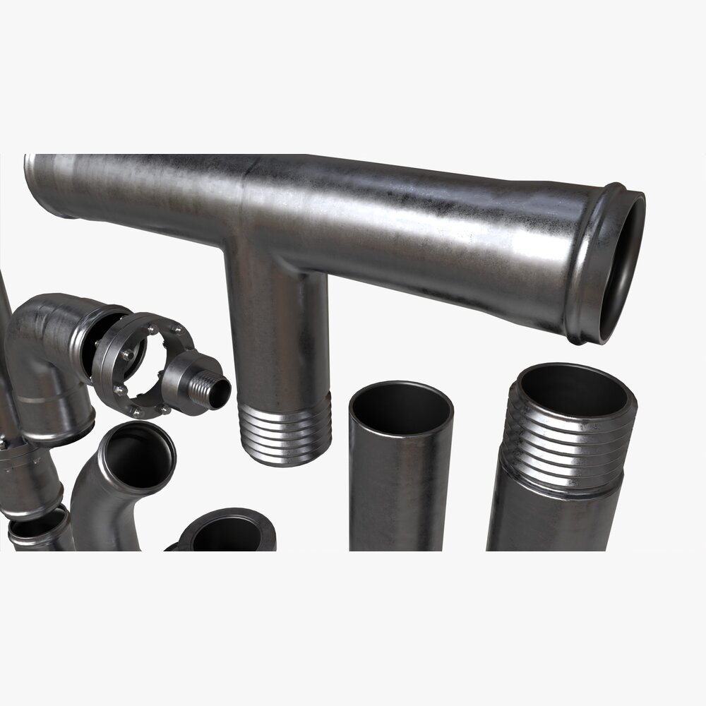 Metal Pipes With Fittings Set 3D model - Download Building components ...