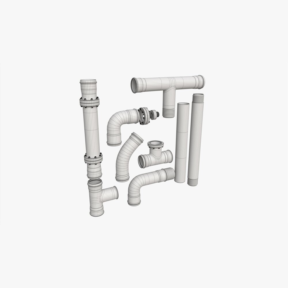 Metal Pipes With Fittings Set 3D model - Download Building components ...