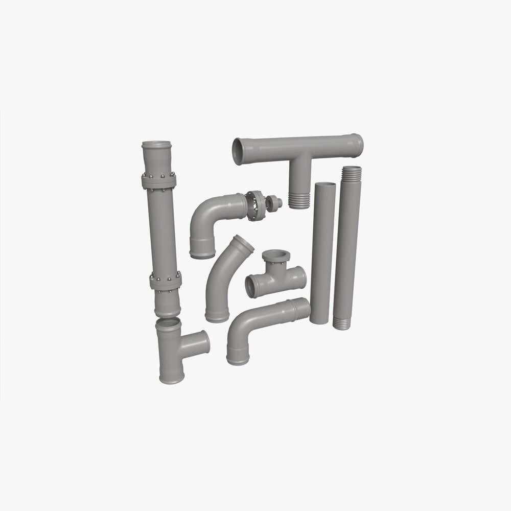Plastic Pipes With Fittings Set 3D model - Download Building components ...