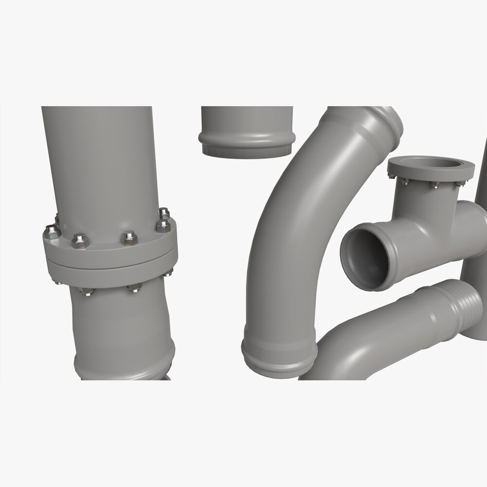 Plastic Pipes With Fittings Set 3D model - Download Building components ...