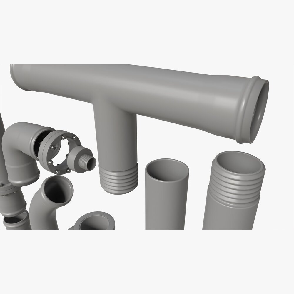 Plastic Pipes With Fittings Set 3D model - Download Building components ...