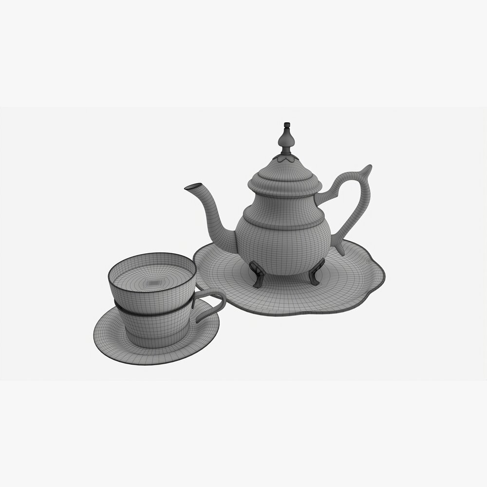 Silver Teapot And Cup With Tea 3D model - Download Tableware on ...