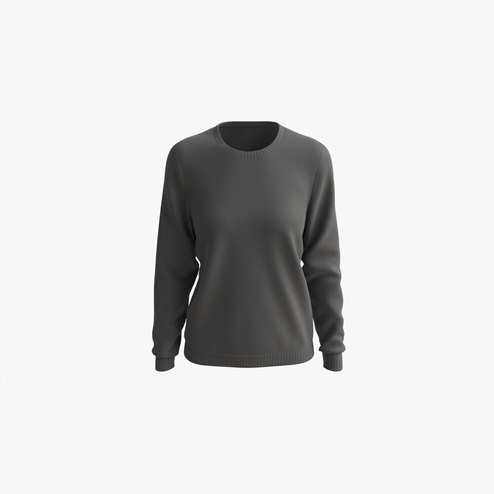 Women’s Black Crew Neck Sweatshirt with Ribbed Cuffs 3D model ...