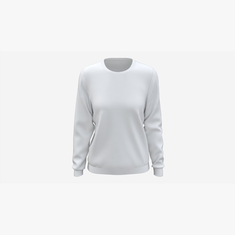 Women’s White Crew Neck Sweatshirt with Ribbed Cuffs 3D model ...