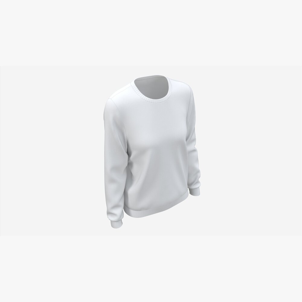 Women’s White Crew Neck Sweatshirt with Ribbed Cuffs 3D model ...