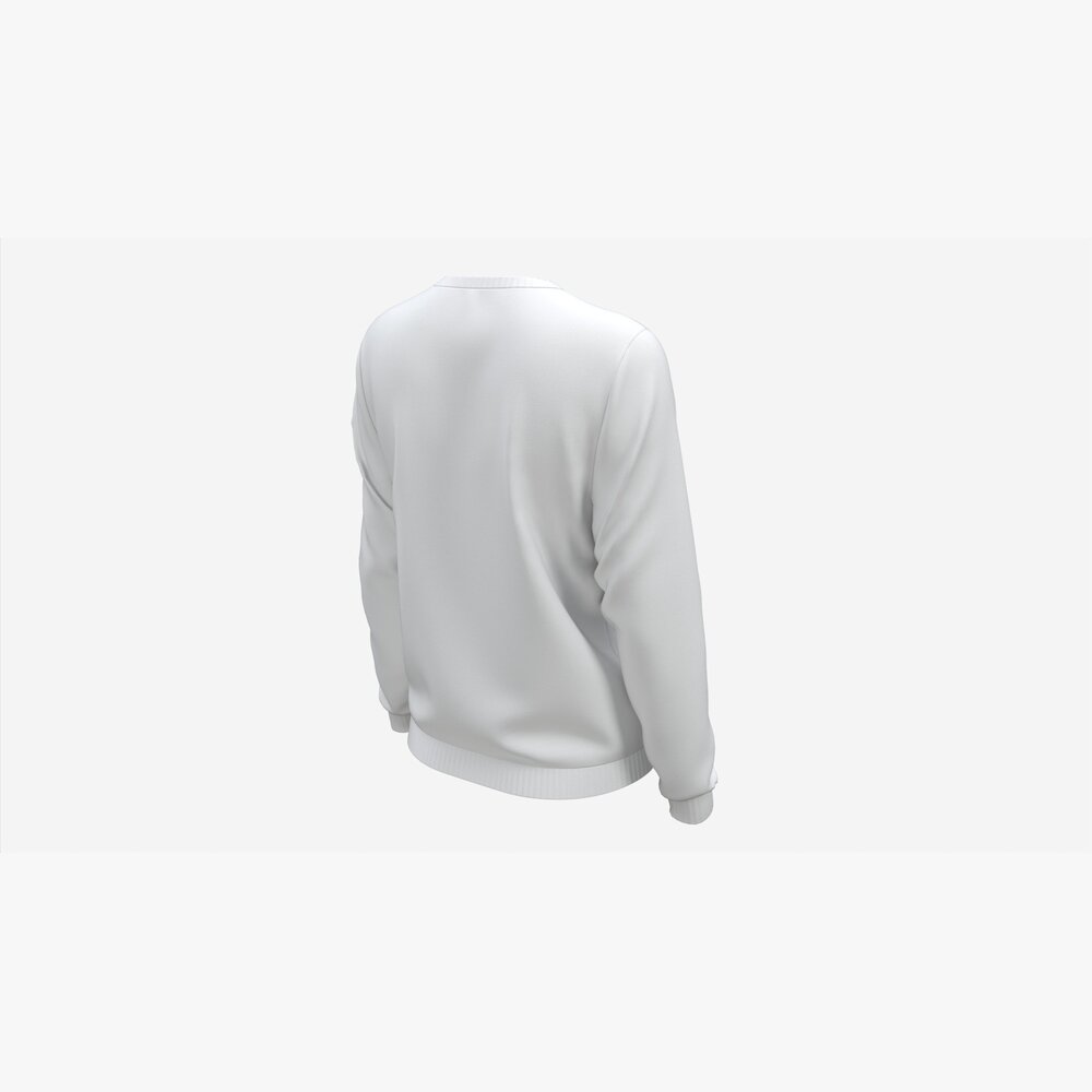 Women’s White Crew Neck Sweatshirt with Ribbed Cuffs 3D model ...