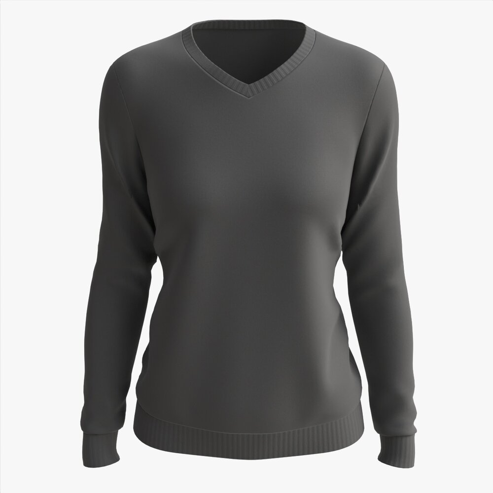 Women’s V-Neck Fitted Sweatshirt with Ribbed Cuffs 3D model - Download ...