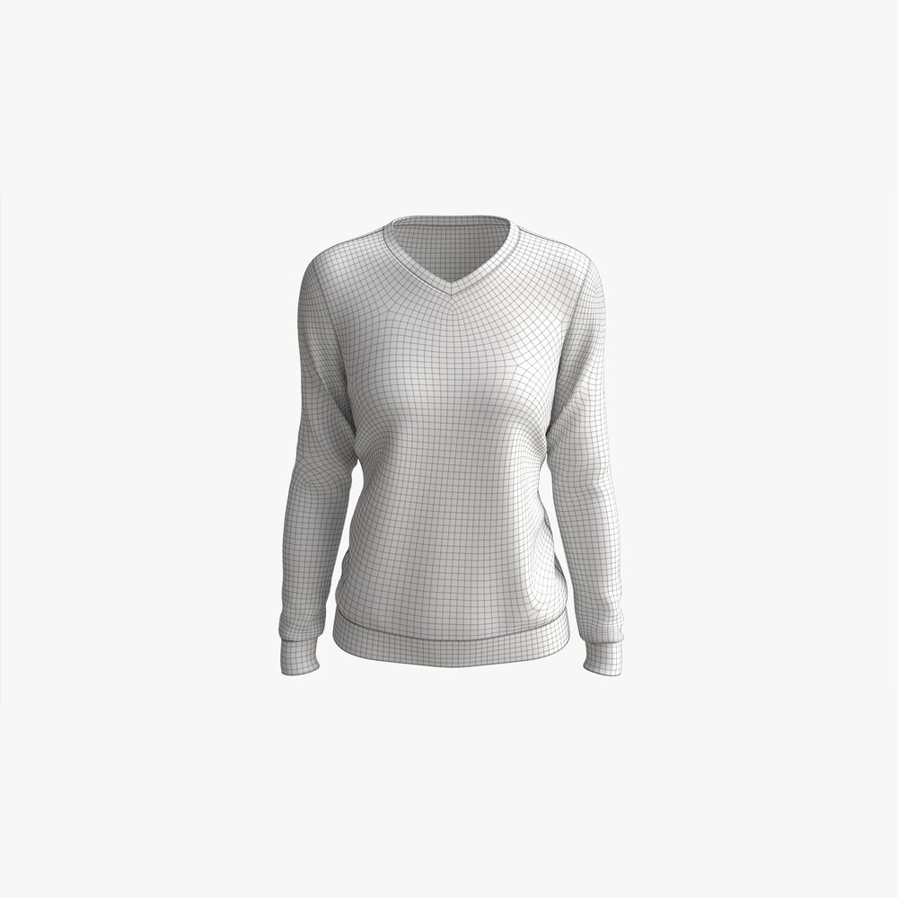 Women’s V-Neck Fitted Sweatshirt with Ribbed Cuffs 3D model - Download ...