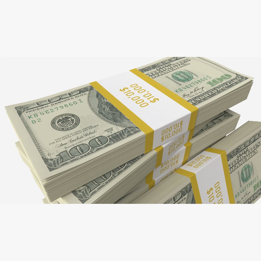American Dollar Bundles Medium Set 3D model - Download Coins, Banknotes ...