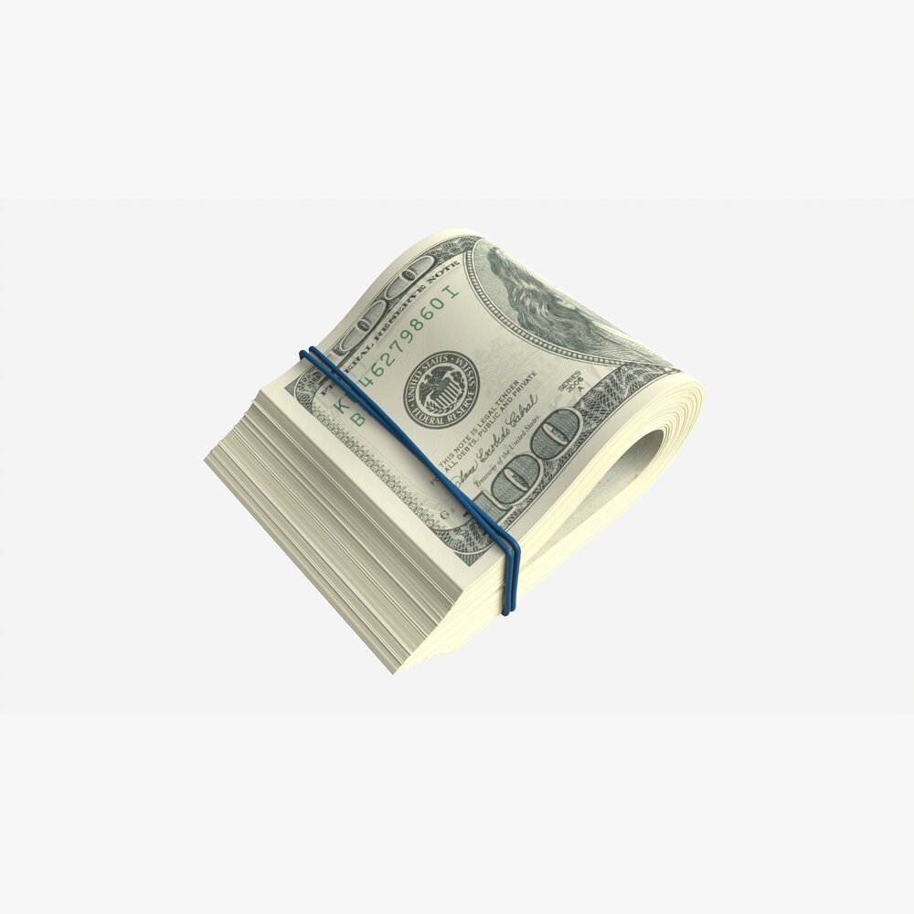 US Dollar Bills Bundle with Blue Band 3D model - Download Hobbies on ...