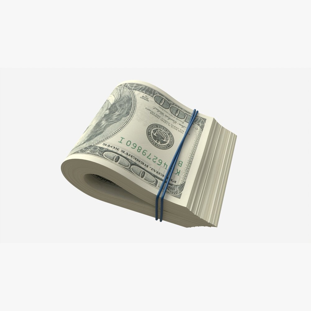 US Dollar Bills Bundle with Blue Band 3D model - Download Coins ...