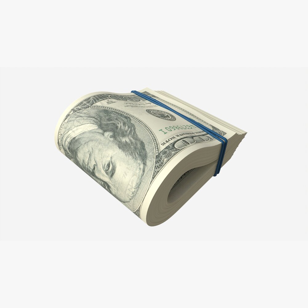 US Dollar Bills Bundle with Blue Band 3D model - Download Coins ...