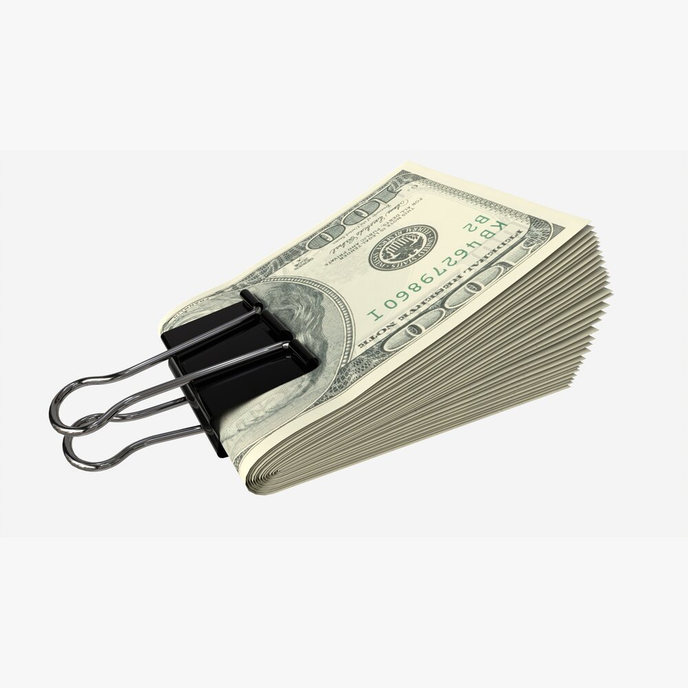 US Currency Stack With Money Clip 3D model - Download Coins, Banknotes ...