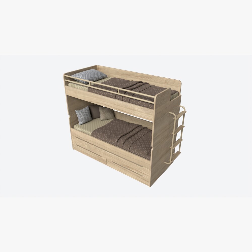 Bunk Bed For Children With Storage 3D model - Download Bed on 3DModels.org