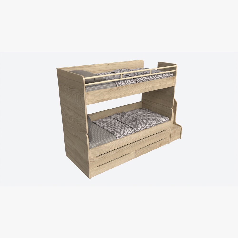 Bunk Bed For Children With Storage And Boxes 3D model - Download Bed on ...