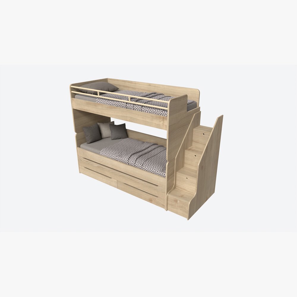 Bunk Bed For Children With Storage And Boxes 3D model - Download Bed on ...