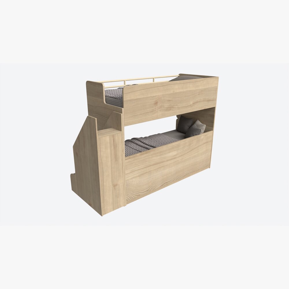 Bunk Bed For Children With Storage And Boxes 3D model - Download Bed on ...