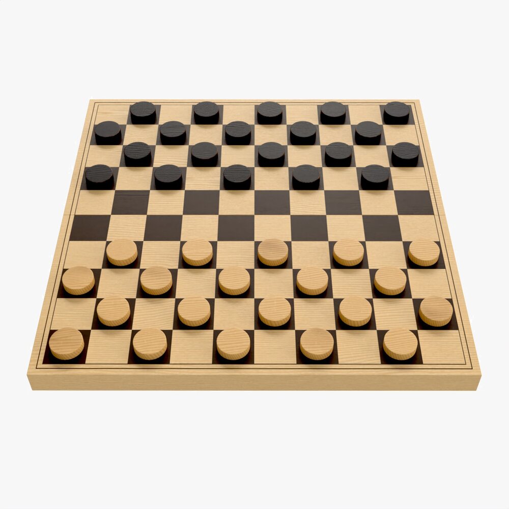 Checkers Draughts Board Table Strategy Game 3D model - Download Toys on ...