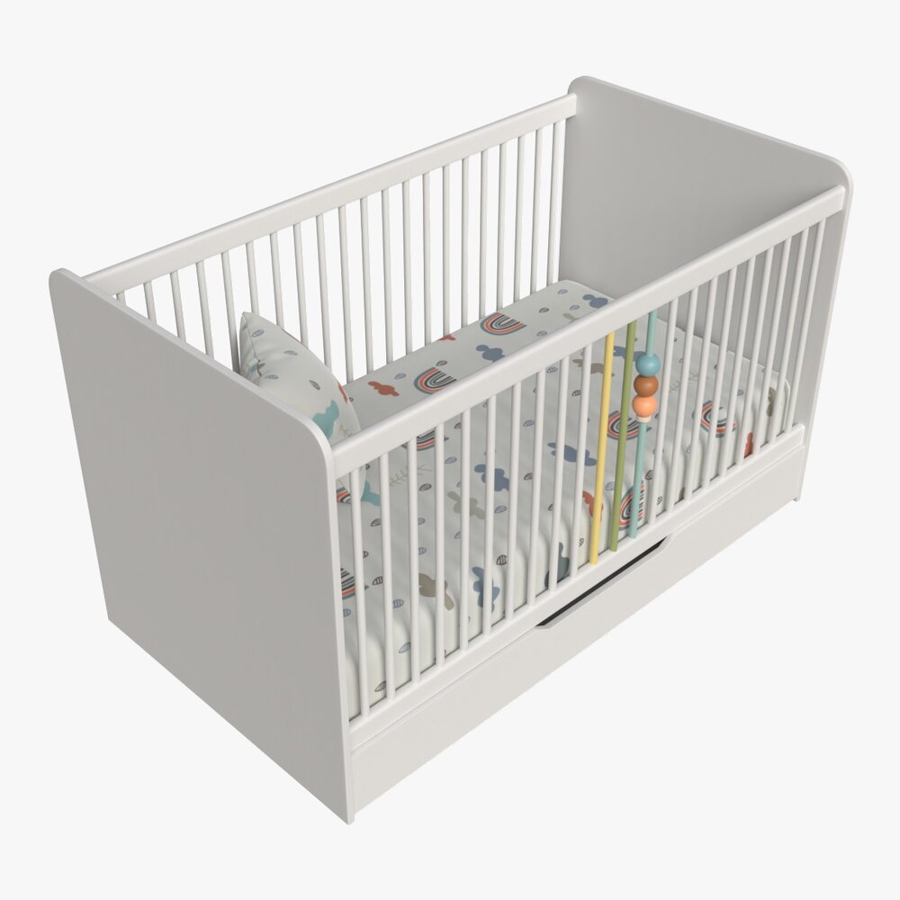 Cilek Montes White Baby Crib 3D model - Download Bed on 3DModels.org