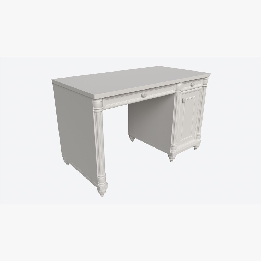 Wooden Desk with Drawer and Cabinet 3D model - Download Table on ...