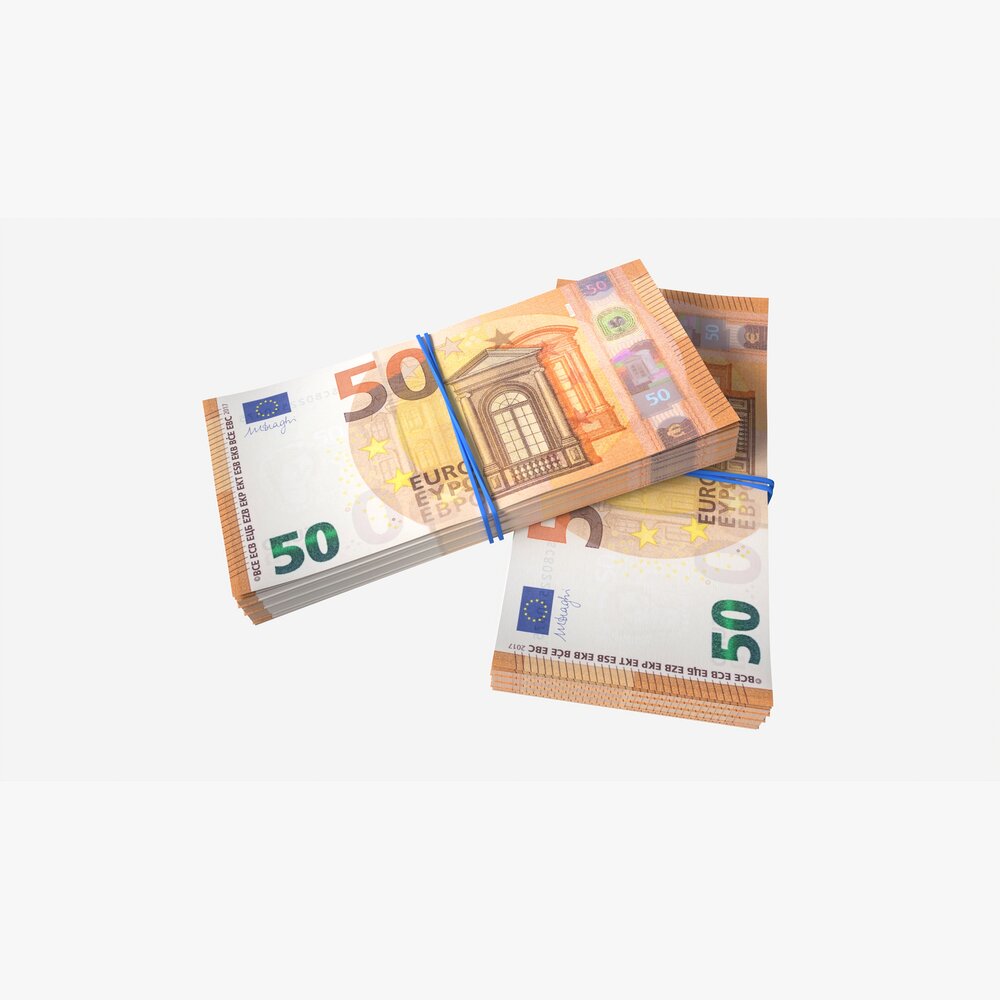 Euro Banknote Bundles Tied With Rubbers 3D model - Download Coins ...